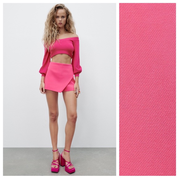 Zara | Shorts | Nwt Zara Hot Pink Highwaisted Asymmetric Skort Shorts ...